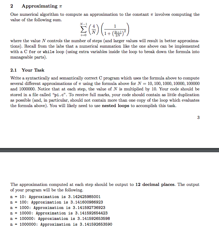 Solved Approximating π One numerical algorithm to compute an | Chegg.com