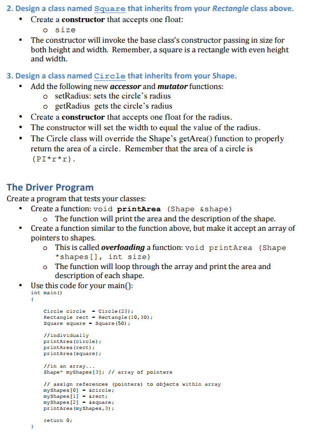 Solved The Base Class: Shape Clas:s Design a class named | Chegg.com