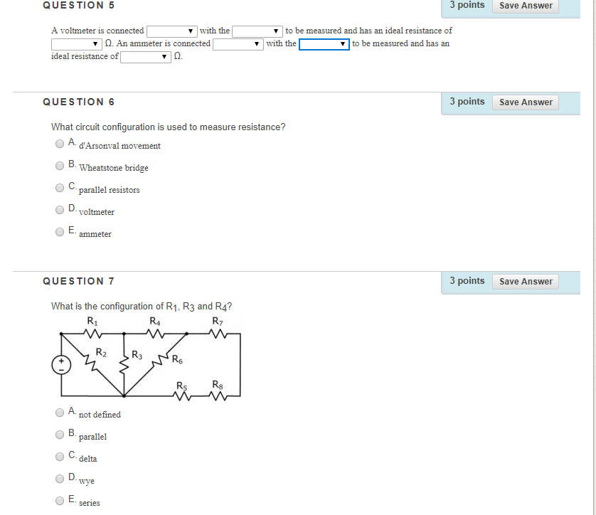 Solved QUESTION 5 3 points Save Answer A voltmeter is | Chegg.com