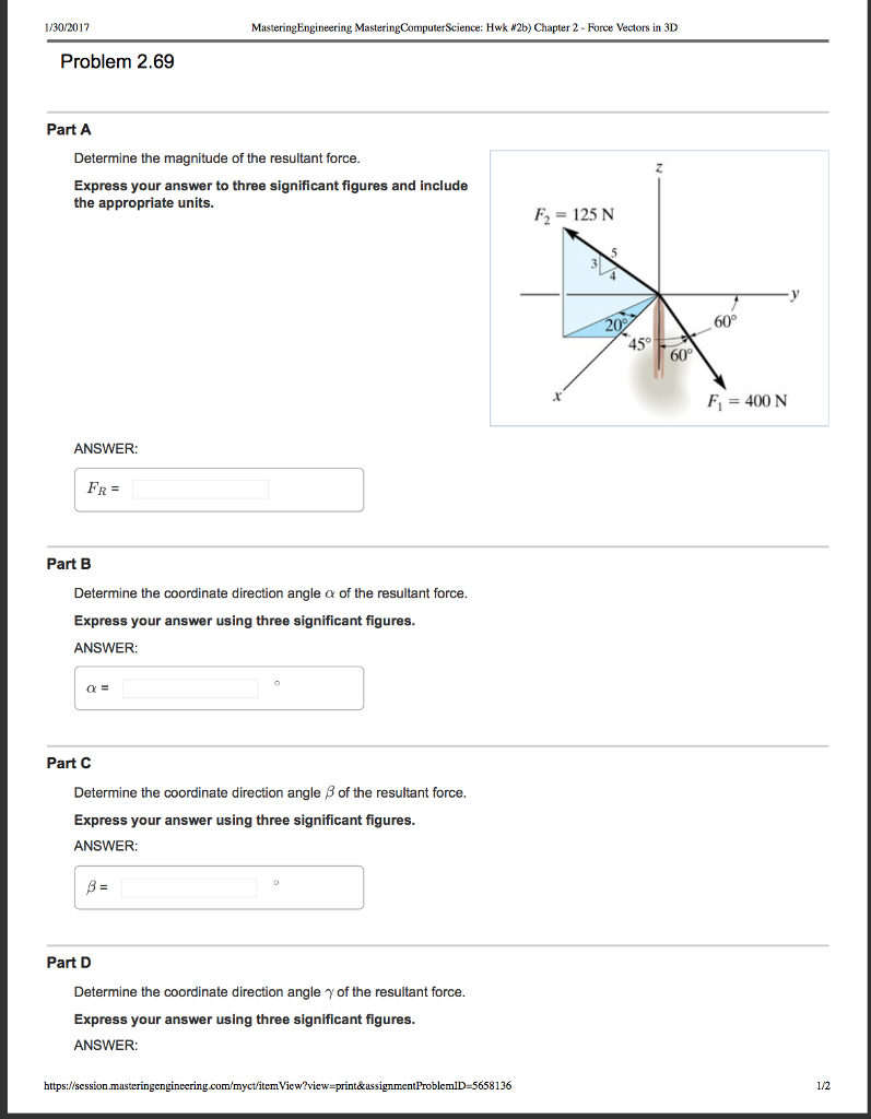 Solved Determine the magnitude of the resultant force. | Chegg.com
