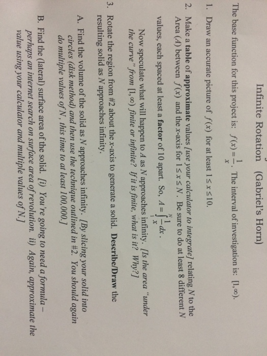 Solved Infinite Rotation (Gabriel's Horn) The base function | Chegg.com