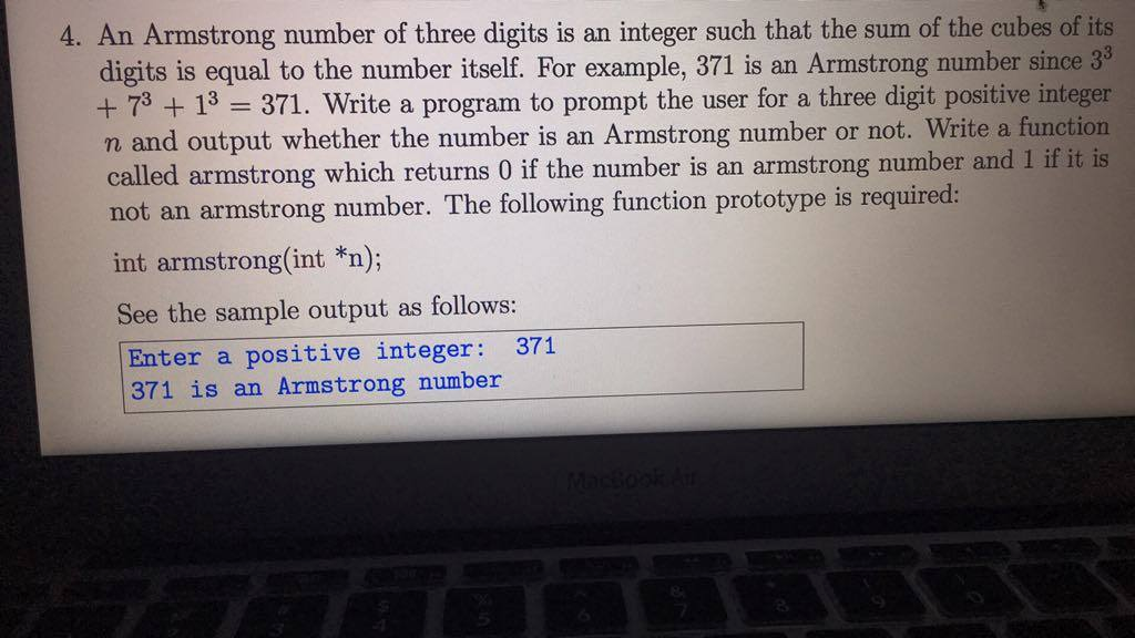 Solved An Armstrong number of three digits is an integer | Chegg.com