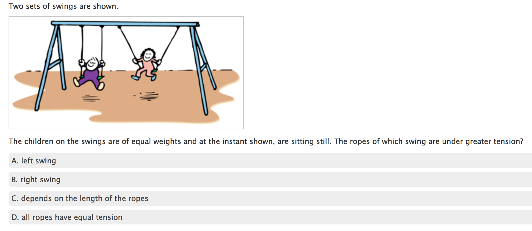 Solved Two sets of swings are shown. The children on the | Chegg.com