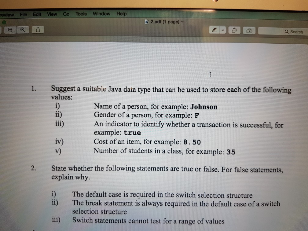 Solved Suggest a suitable Java data type that can be used to | Chegg.com