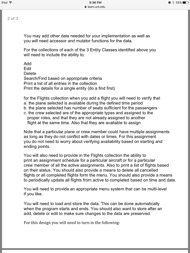 iPad令 5:35 PM learn.unt.edu 1 of 2 CSCE 1040 Homework | Chegg.com