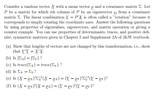 Consider a random vector X with a mean vector μ and a | Chegg.com