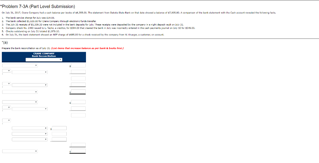 Solved Problem 7-3A (Part Level Submission) ly 31, 2017, | Chegg.com