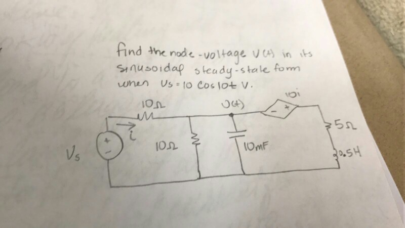 Solved Find the node-voltage V(t) in its sinusoidal | Chegg.com