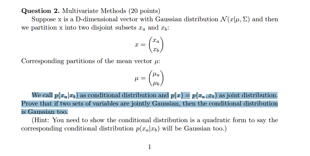 Multivariate Methods Suppose x is a D-dimensional | Chegg.com