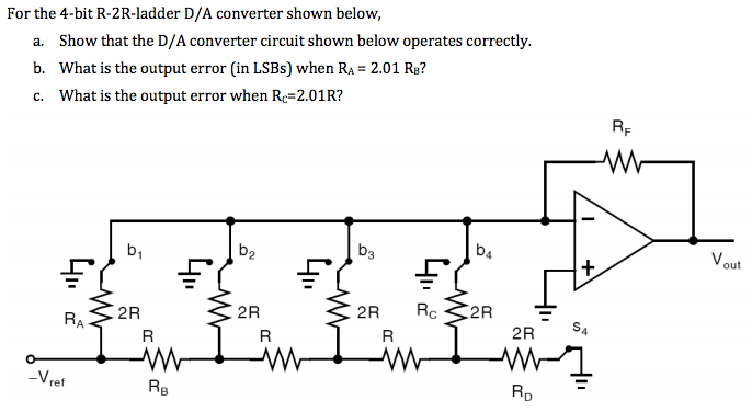 Solved For the 4-bit R-2R-ladder D/A converter shown below, | Chegg.com