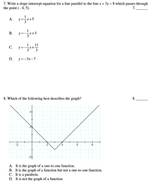 Solved 7, write a slope intercept equation for a line | Chegg.com