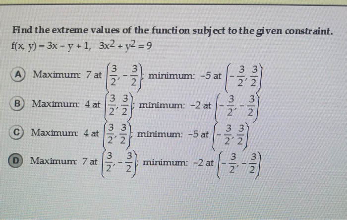 Solved Find the extreme values of the function subject to | Chegg.com
