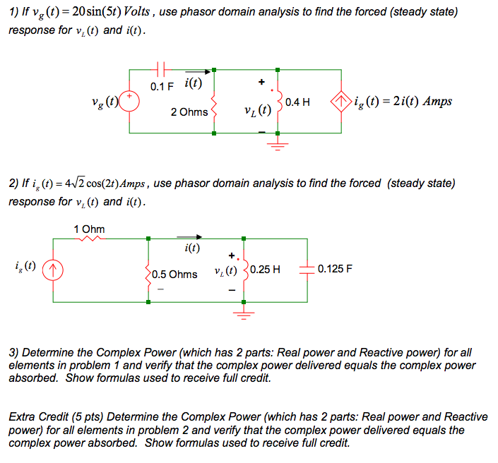 Solved If v_g (t) = 20sin(5t) Volts, use phasor domain | Chegg.com