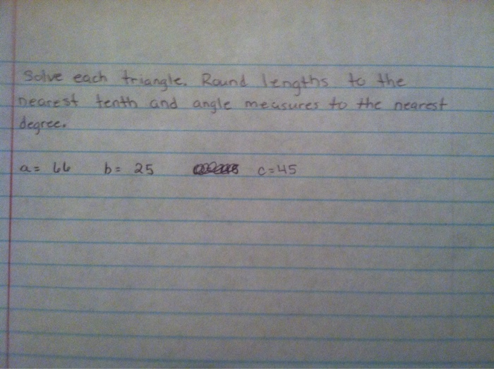 Solved Solve each triangle. Round lengths to the nearest | Chegg.com Solved Solve each triangle. Round lengths to the nearest | Chegg.com