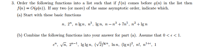 Solved Order the following functions into a list such that | Chegg.com