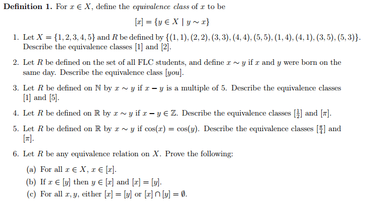 Solved For x elementof X, define the equivalence class of z | Chegg.com