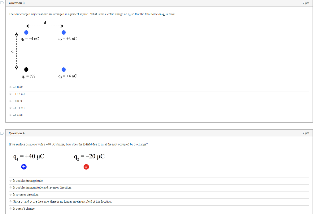 Solved The four charged objects above are arranged in a | Chegg.com