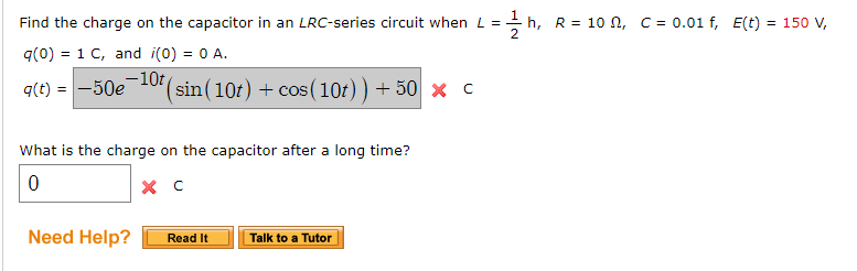 Solved Find the charge on the capacitor in a n LRC-series | Chegg.com