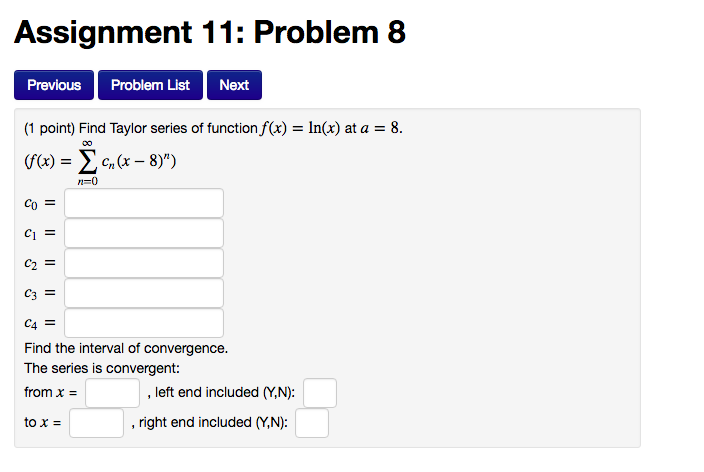 Solved Assignment 11: Problem 8 Previous Problem List Next | Chegg.com Solved Assignment 11: Problem 8 Previous Problem List Next | Chegg.com