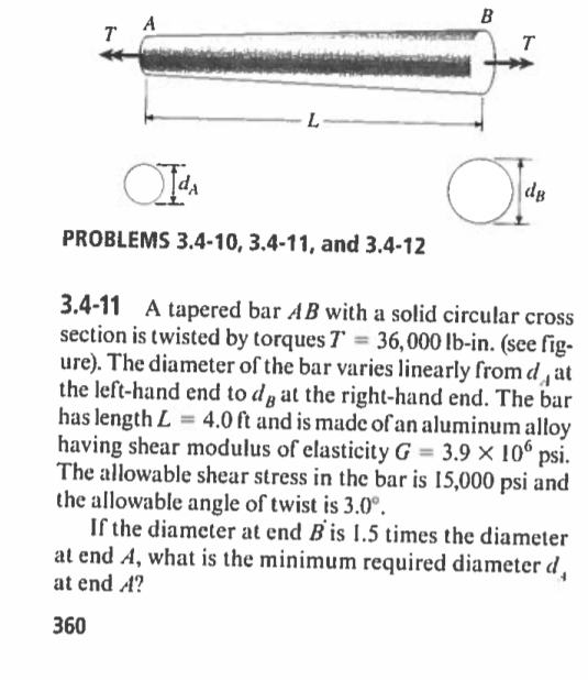 Solved A tapered bar AB with a solid circular cross section | Chegg.com
