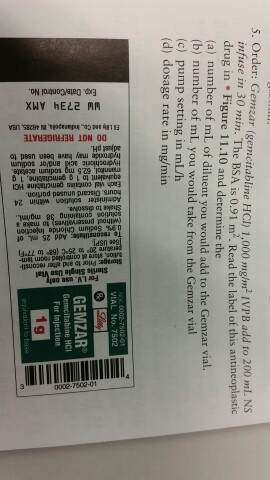 Order: Gemzar (gemcitabline Hcl) 1,000 mg/m^2 IVPB | Chegg.com