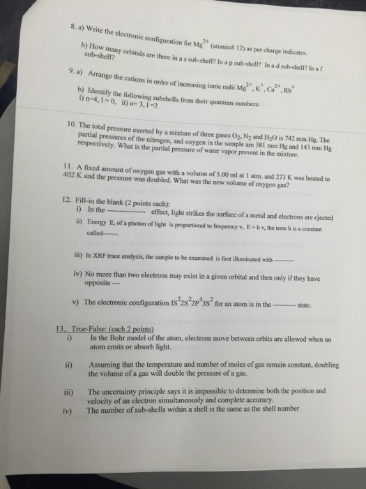 Solved Write The Electronic Configuration For Mg 2 Atomics