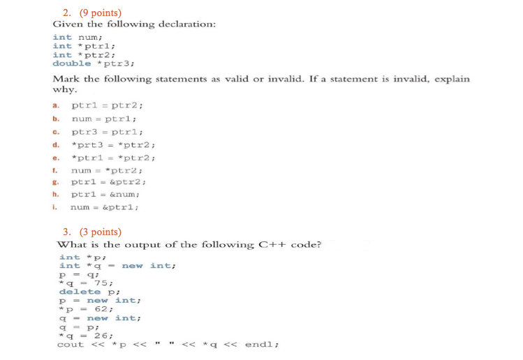 Solved Given The Following Declaration Mark The Following