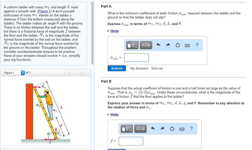 Solved Part A A uniform ladder with mass m2 and length L | Chegg.com