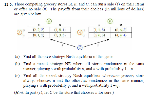 Solved Three competing grocery- stores, A, B, and C, can run | Chegg.com