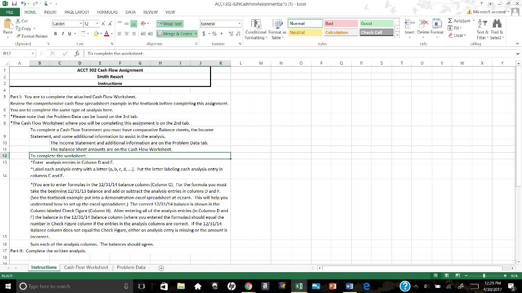 Solved AUCT3U2-02NCashflowAssignmentSp13 Excel HOME PAGE | Chegg.com