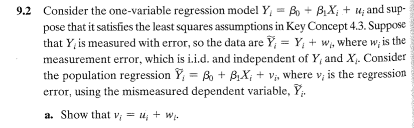 9.2 Consider the one-variable regression model YBBrX | Chegg.com