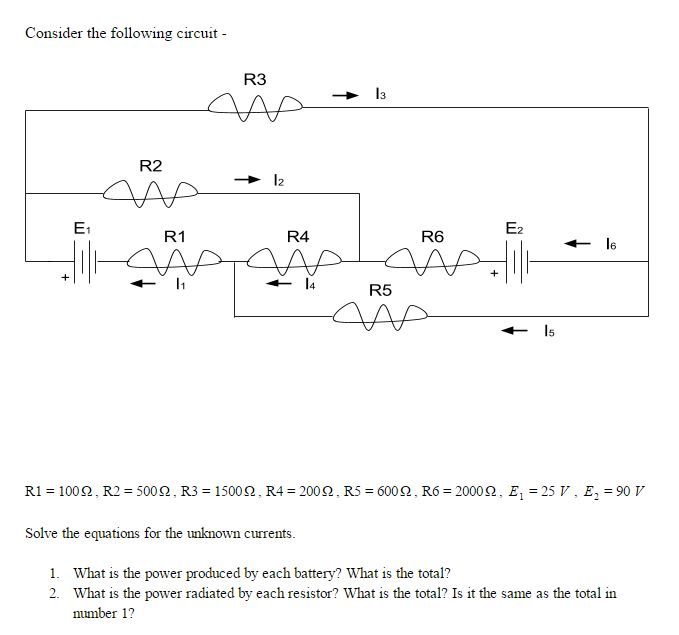 Solved Consider the following circuit Solve the equations | Chegg.com