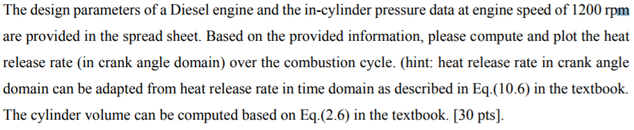 The design parameters of a Diesel engine and the | Chegg.com