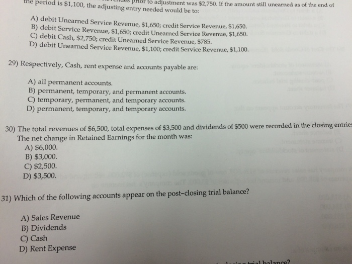 Solved debit Unearned Service Revenue, $1,100; credit | Chegg.com