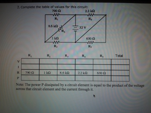 Solved Complete the table of values for this circuit: Note: | Chegg.com