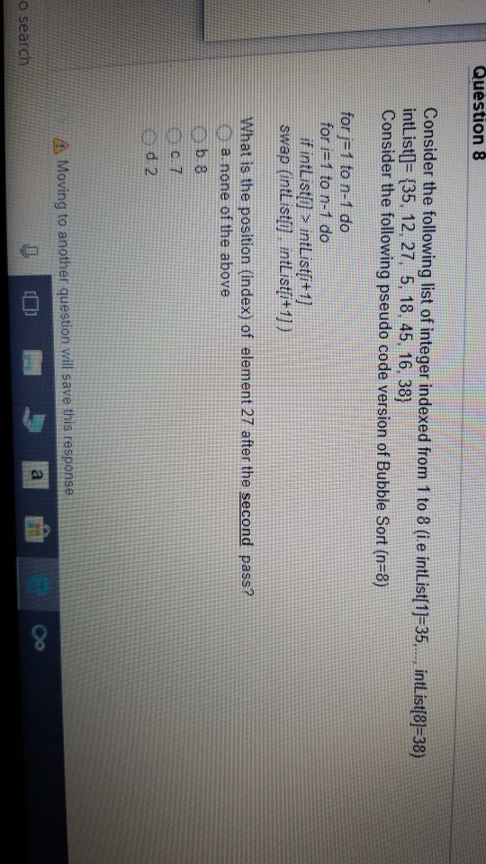 Solved Question 8 Consider the following list of integer | Chegg.com