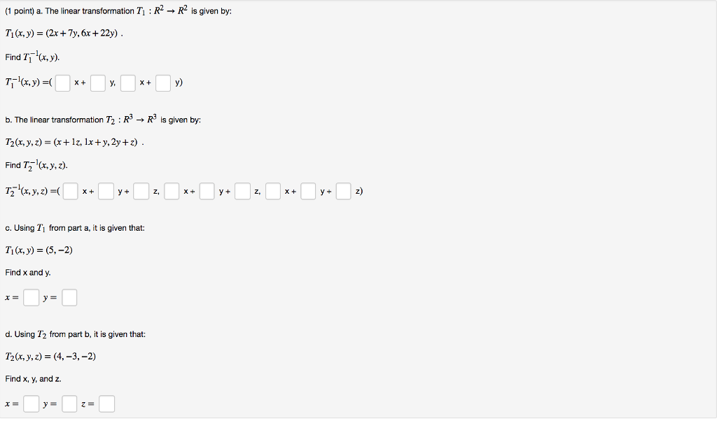 Solved (1 point) a. The linear transformation T1 : R2 → R2 | Chegg.com