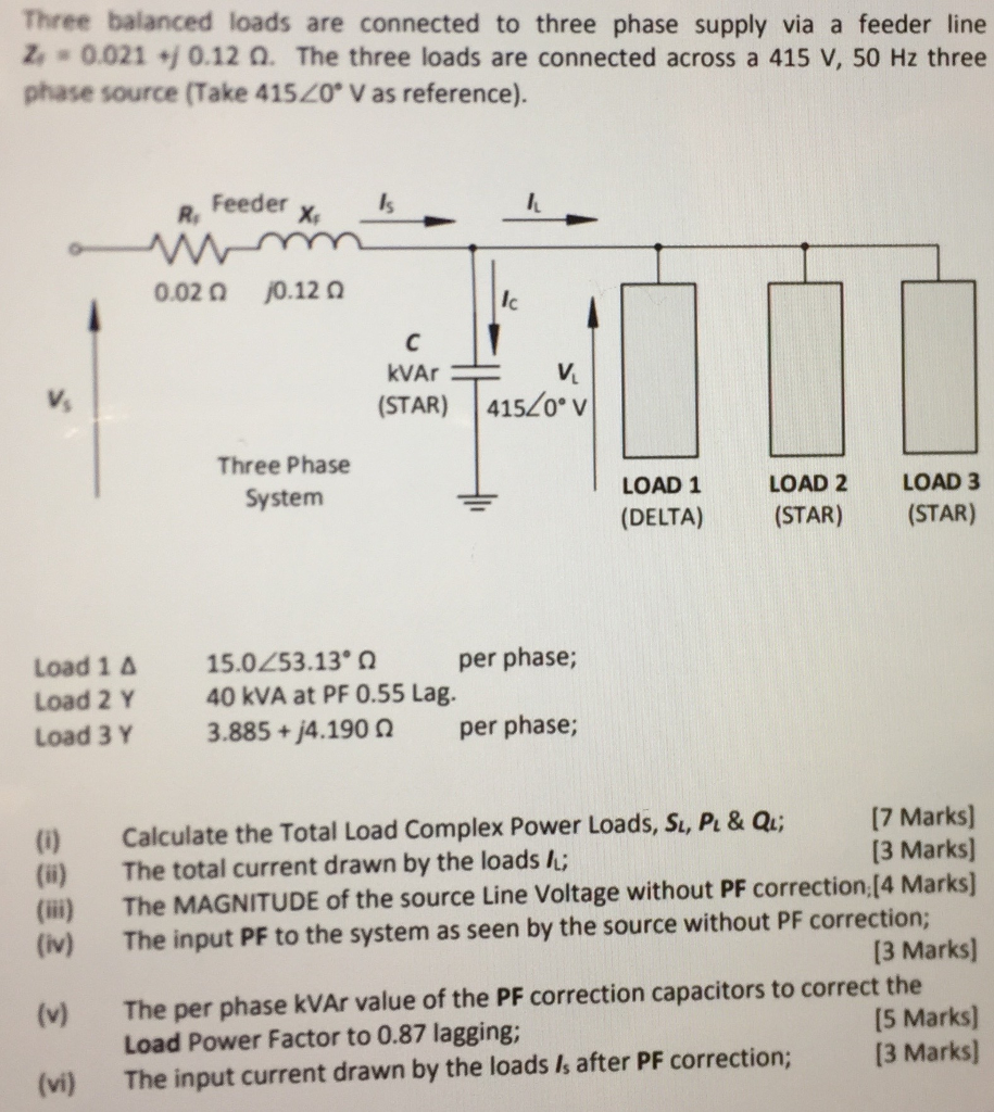 Solved Three balanced loads are connected to three phase | Chegg.com