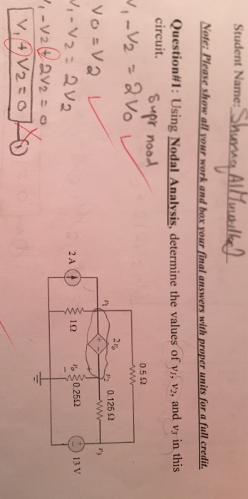 Solved Using Nodal Analysis, determine the values of v_1, | Chegg.com