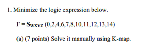 Solved Solve the logic expression using K-map. 1. Minimize | Chegg.com
