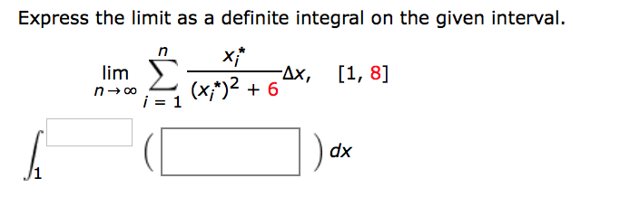 Solved Express the limit as a definite integral on the given | Chegg.com