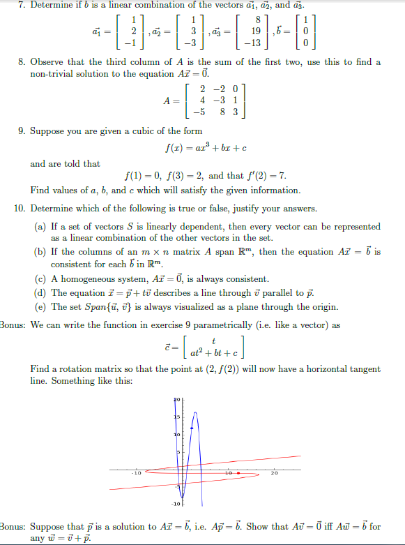 Solved 1. Multiply the matrix by the vector if possible. If | Chegg.com