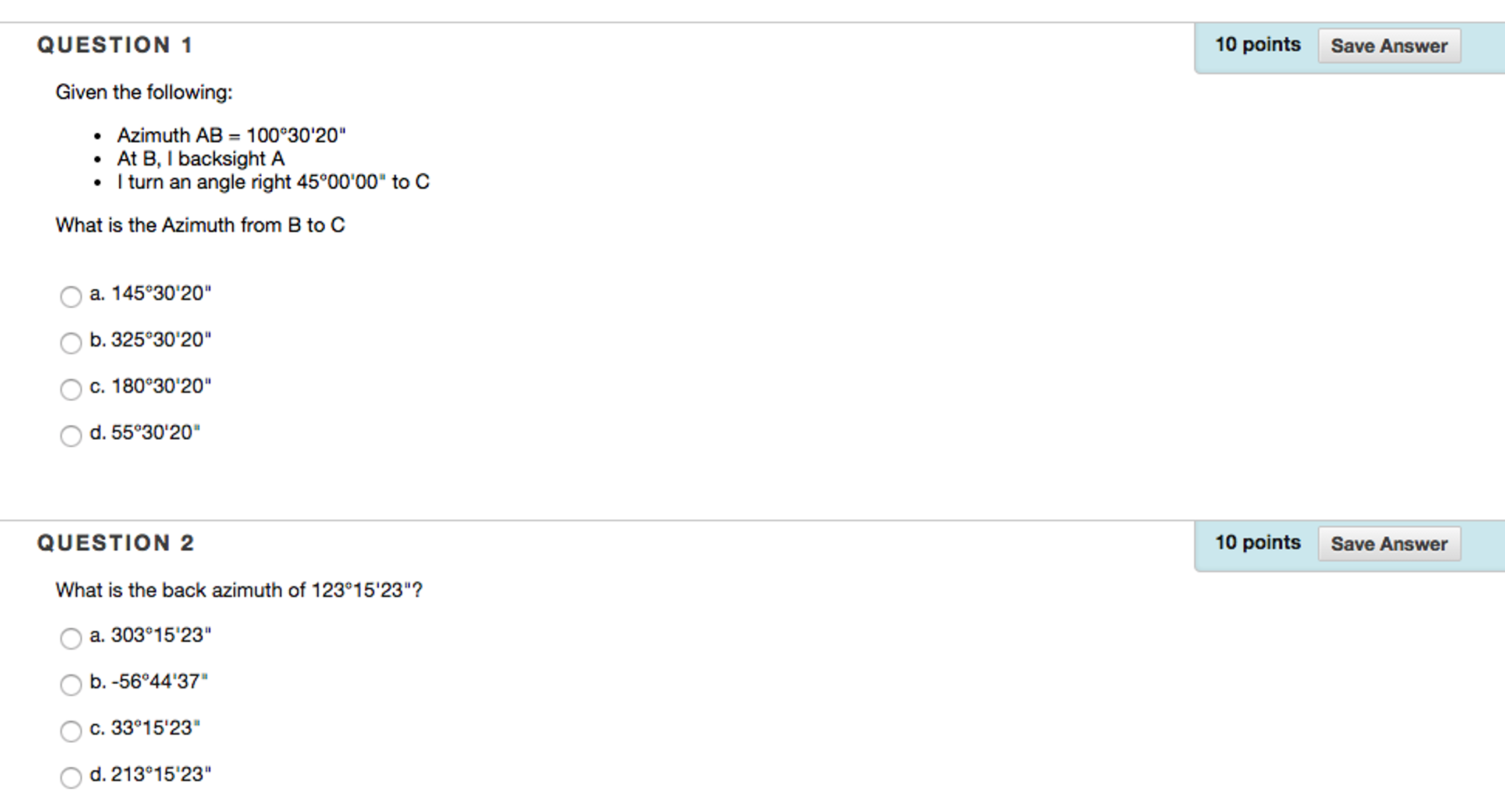 Solved Given the following: Azimuth AB = 100 degree 30'20" | Chegg.com