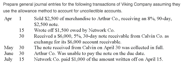 Solved entries for the following transactions of Viking | Chegg.com