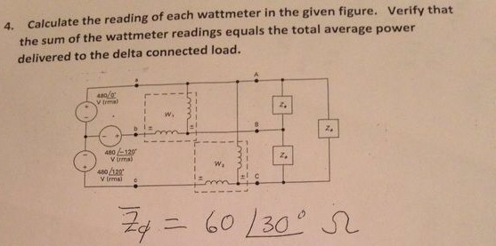 Solved Calculate the reading of each wattmeter in the given | Chegg.com