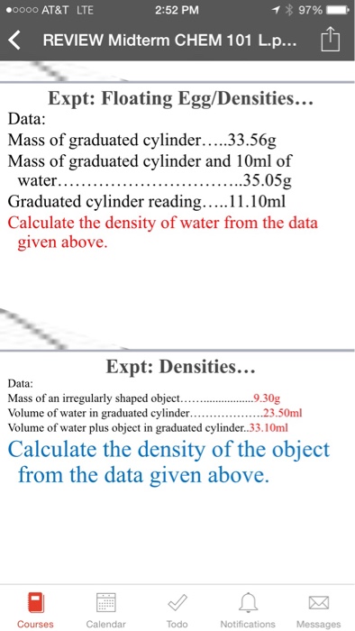 Solved Expt: Floating Egg/Densities... Data: Mass of | Chegg.com