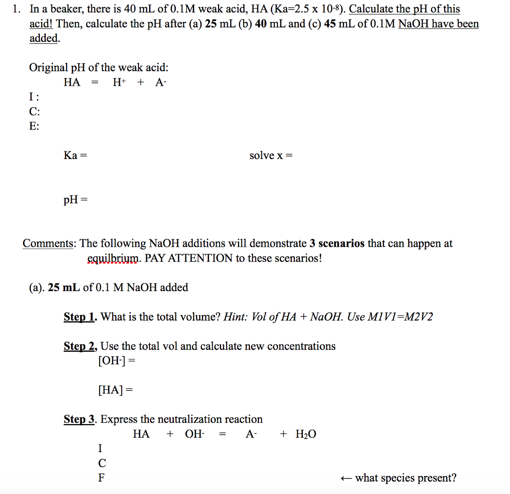 Solved ICE Tables: In a beaker, there is 40 mL of 0.1M | Chegg.com
