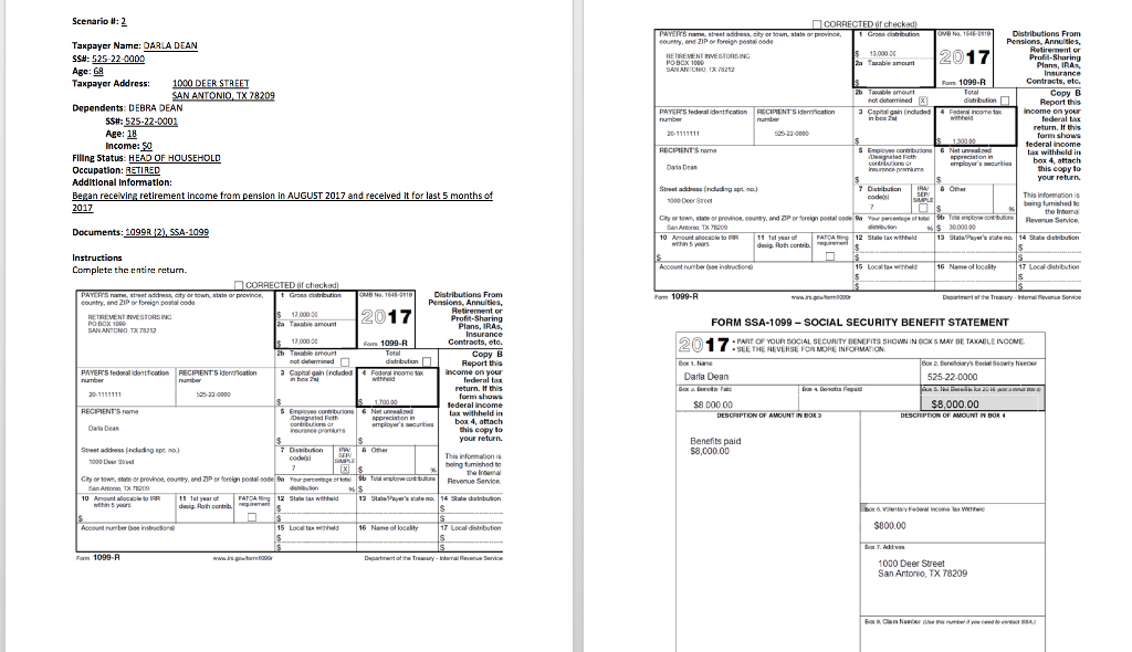 Scenario 11: 2 CORRECTED i Taxpayer Name: DARLA DEAN | Chegg.com