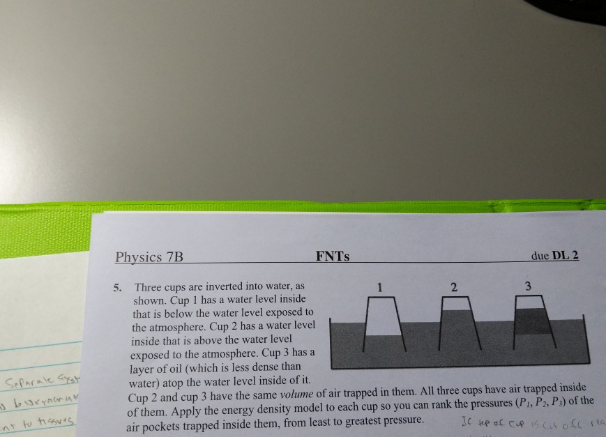 Solved Physics 7B FNTs due DL 2 Three cups are inverted into | Chegg.com