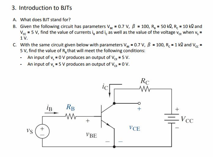 Solved 3. Introduction to BJTs A. What does BJT stand for? | Chegg.com